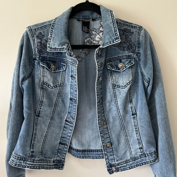 Baccini | Jackets & Coats | Baccini Floral Embroidered Denim Jacket In ...